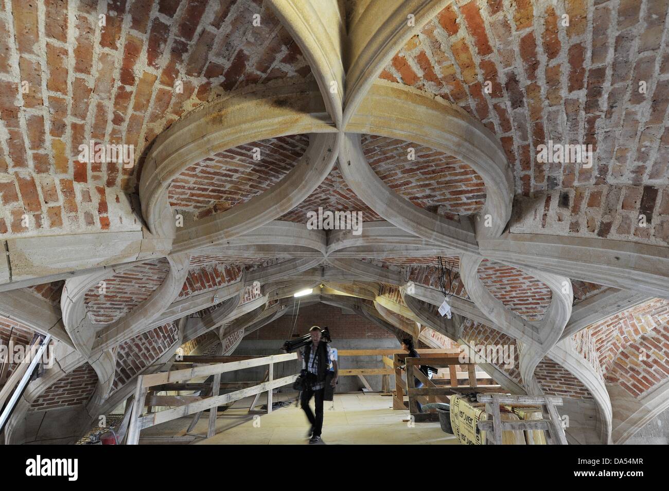 The historical vaults with intertwined ribs of the former castle chapel ...
