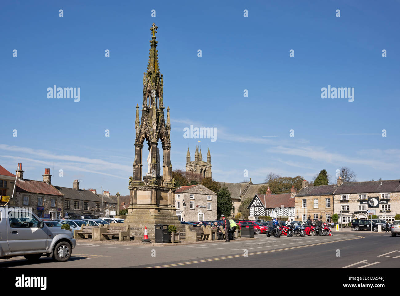 Monument and Market Place in spring Helmsley town centre North ...
