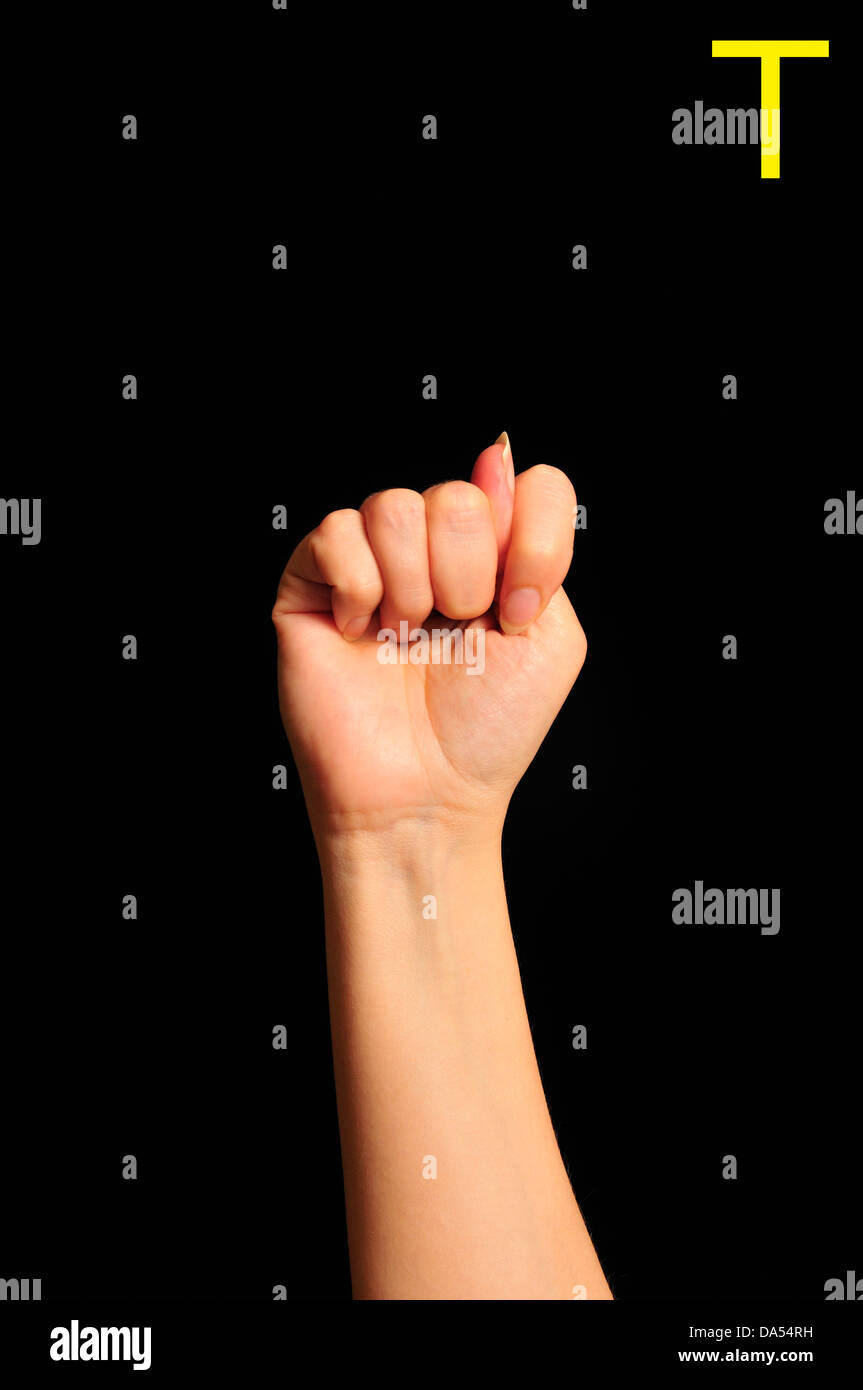 ASL alphabet of signs for deaf, letter T Stock Photo - Alamy