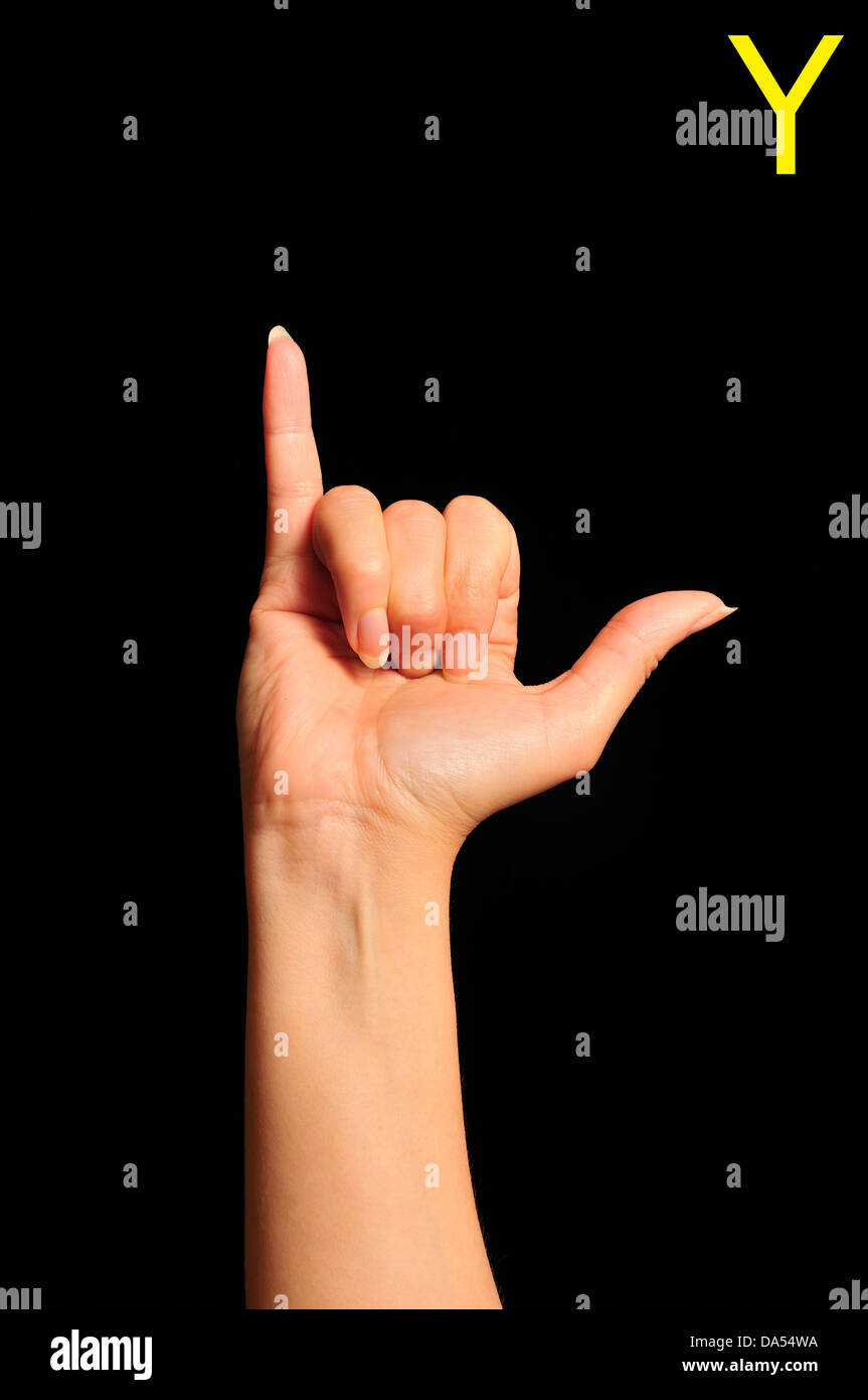 ASL alphabet of signs for deaf, letter Y Stock Photo - Alamy