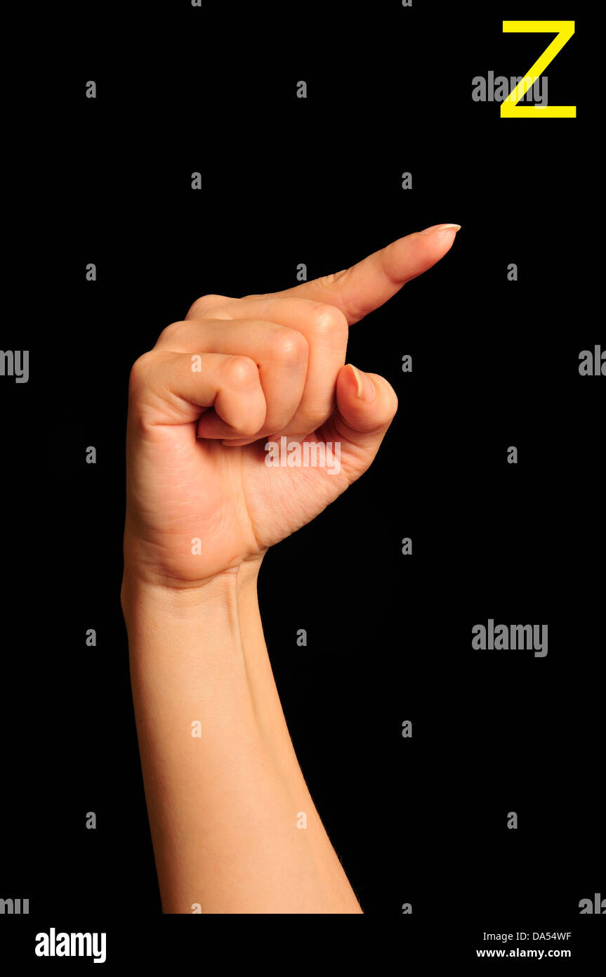 ASL alphabet of signs for deaf, letter Z Stock Photo - Alamy