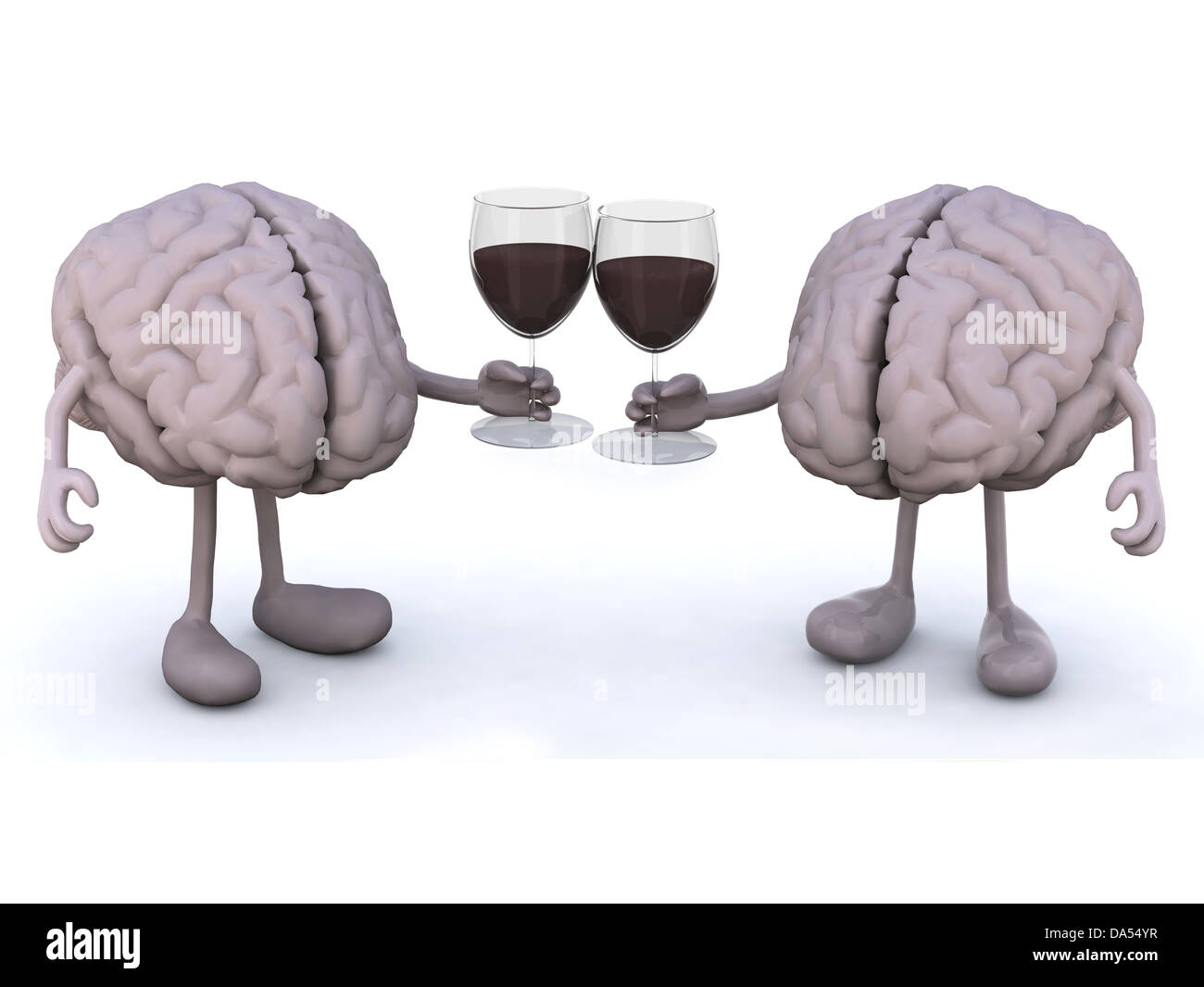 two human brain with arms and legs make cheers with glasses of red wine ...
