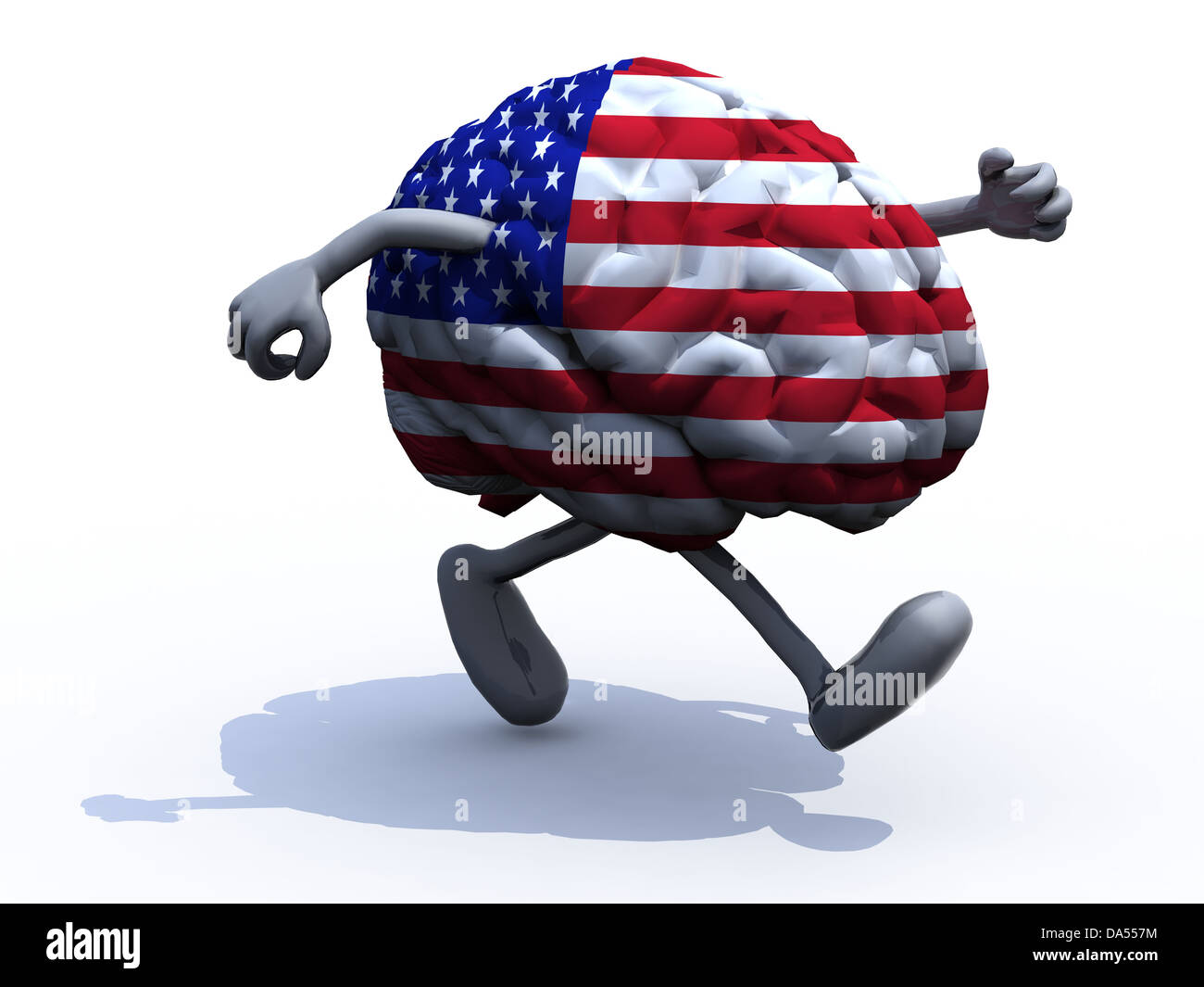 human brain colored with American flag, with arms and legs that runs ...