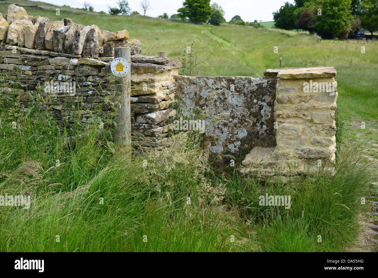 Stone stile on a footpath through the medieval hamlet of Widford ...