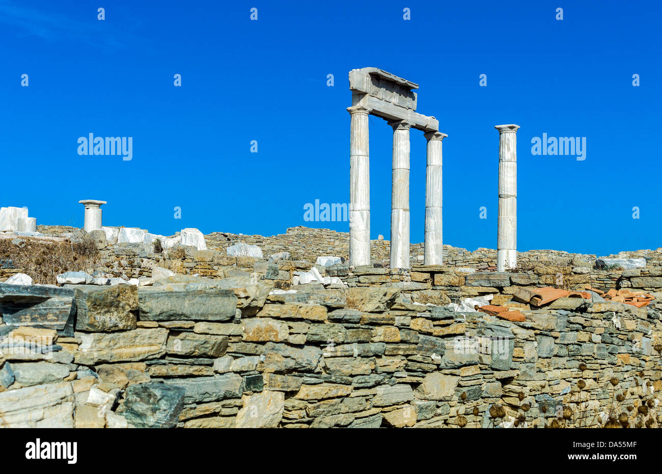 Europe Greece, Delos, archaeological site, the Temple of Apollo ruins ...