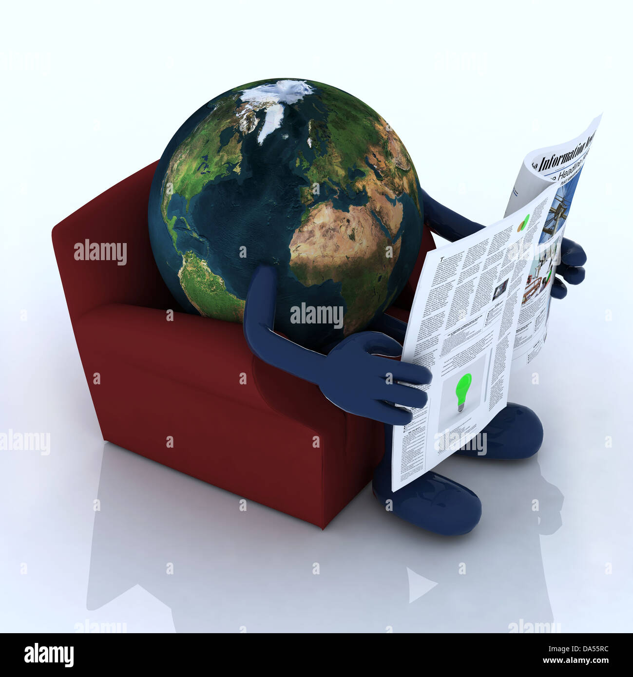 planet earth reading a newspaper from the couch, 3d illustration Stock ...