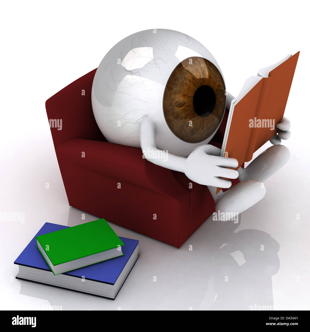 big eye ball reading a book from the couch, 3d illustration Stock Photo ...