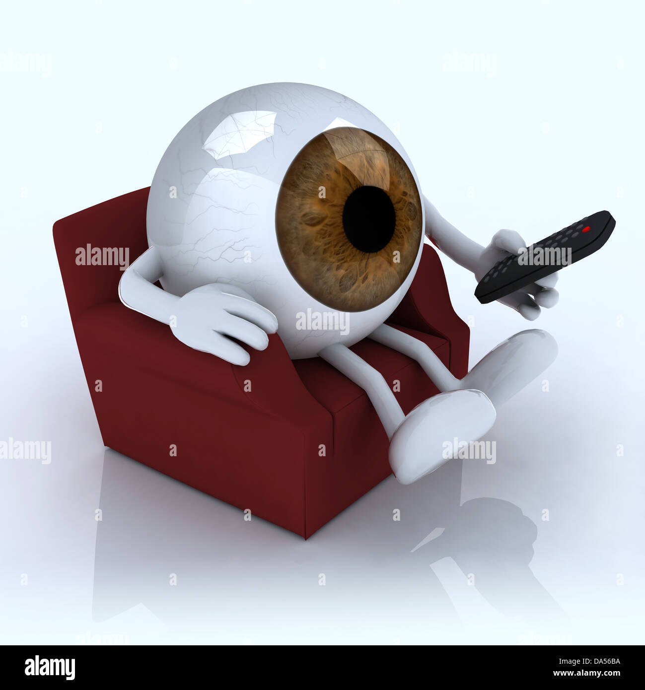 big eye ball watching television from the couch with remote control on ...