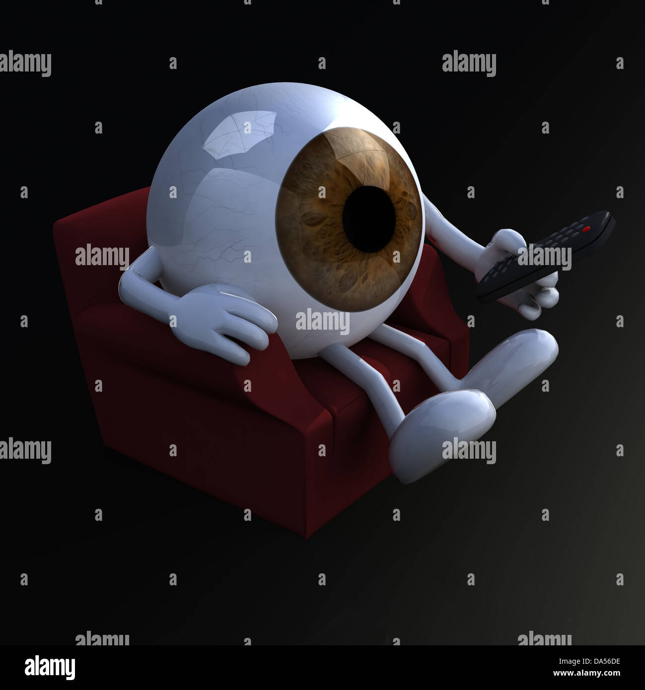 big eye ball watching television from the couch with remote control on ...