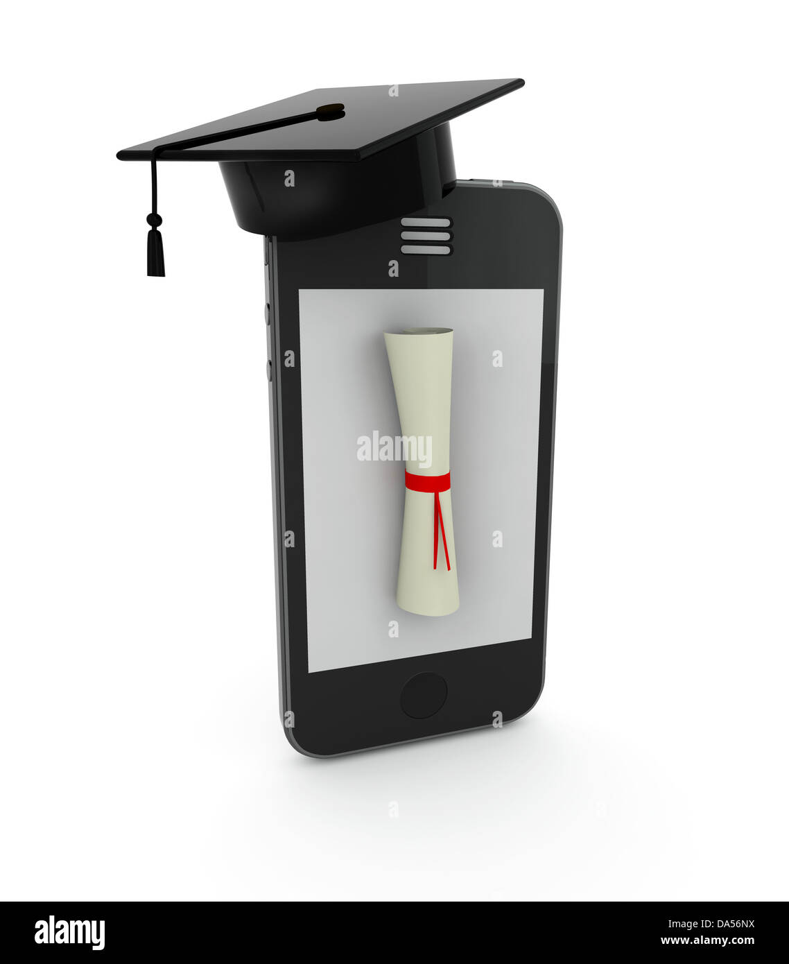 smartphone with Graduation Cap and Diploma on the screen, 3d ...