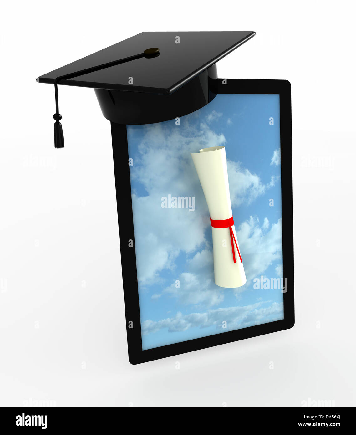 tablet pc with Graduation Cap and Diploma on the screen, 3d ...