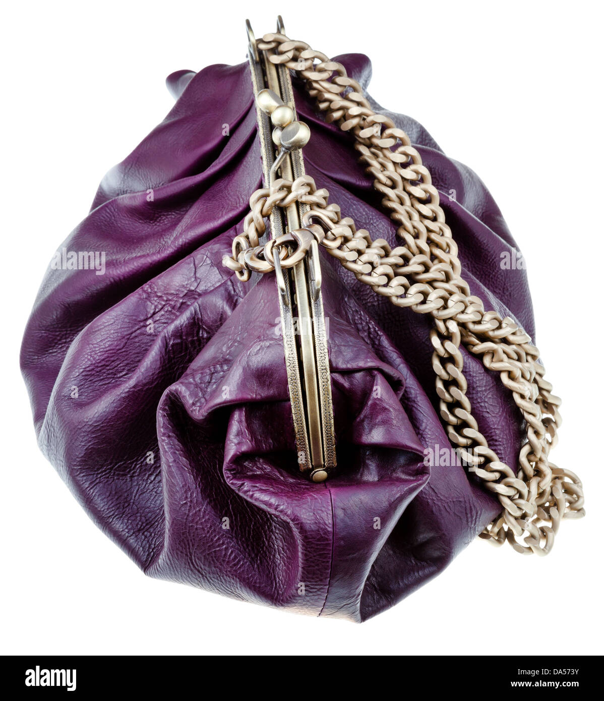 closed dark cherry color leather retro style woman bag isolated on ...