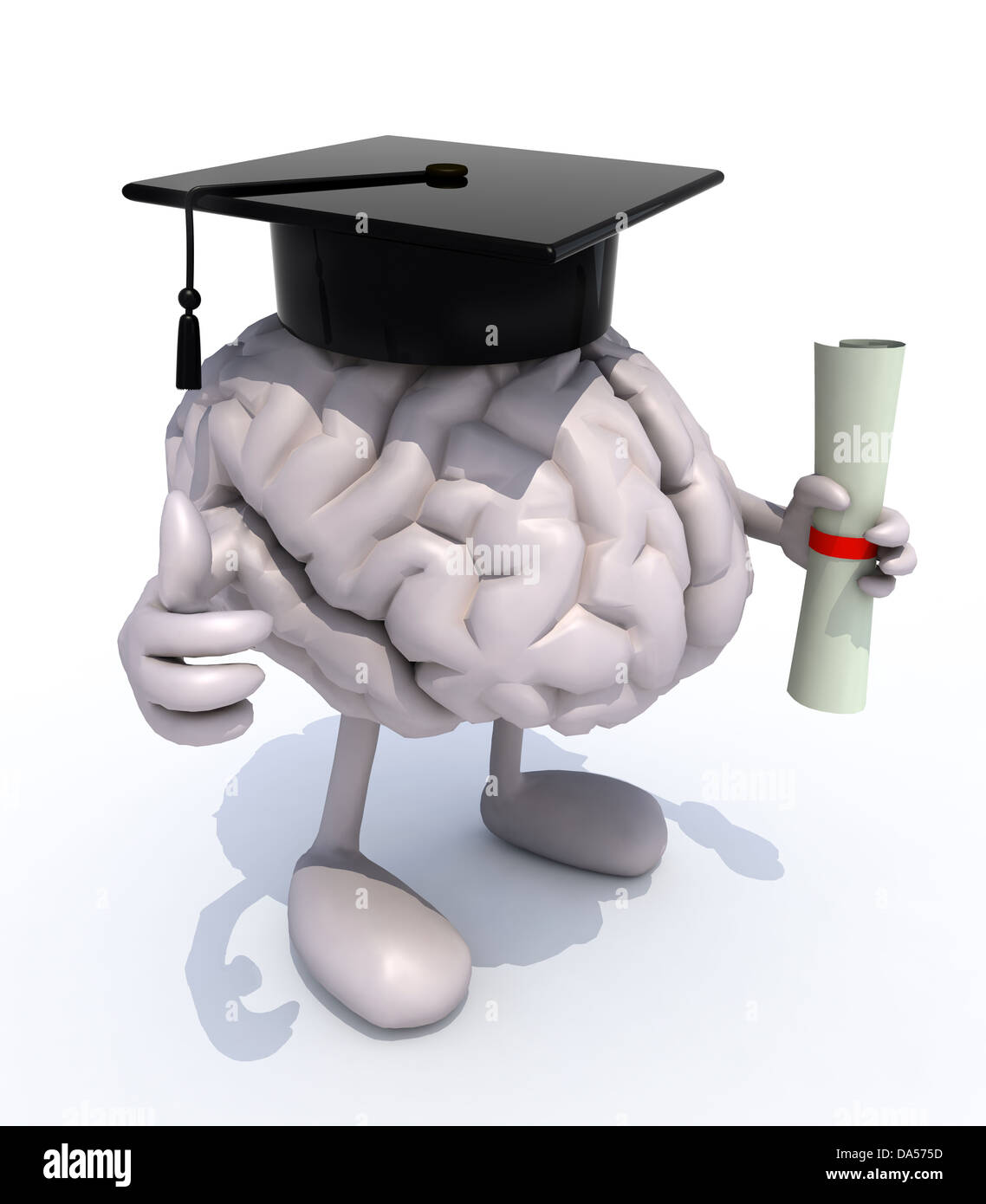 human brain with arms and legs, Graduation Cap and Diploma, 3d ...