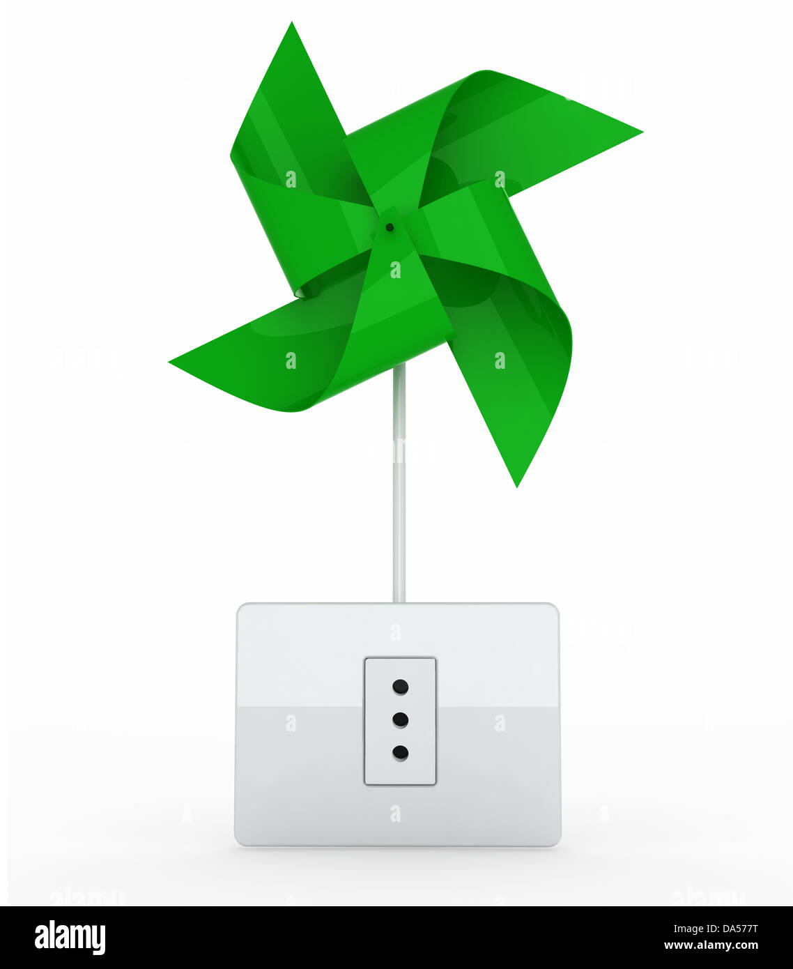 green pinwheel over energy plug on white background, 3d illustration ...