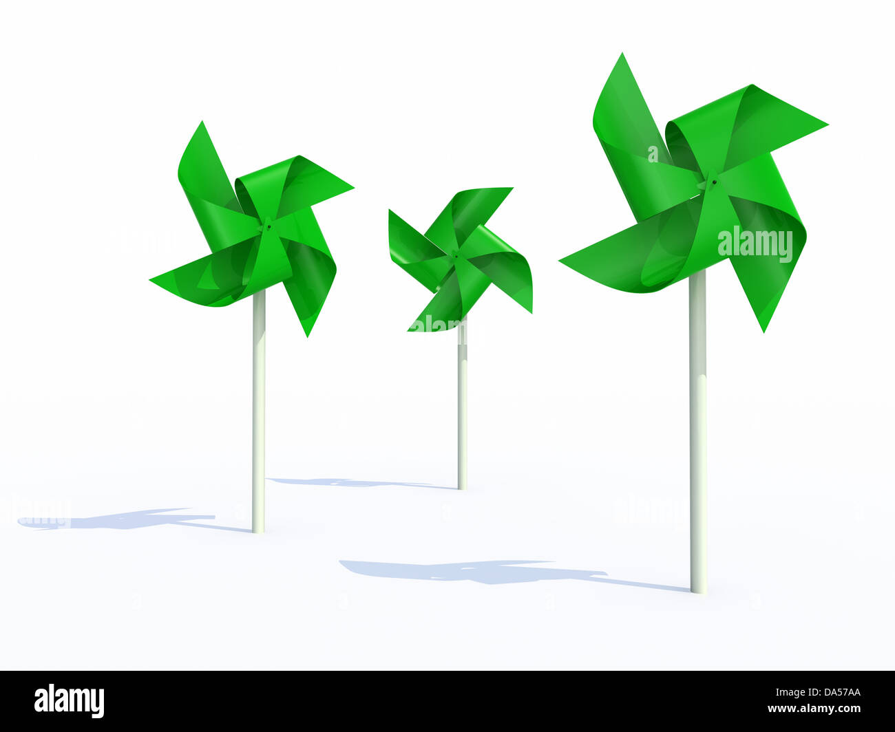 three green pinwheel on white background, 3d illustration Stock Photo ...