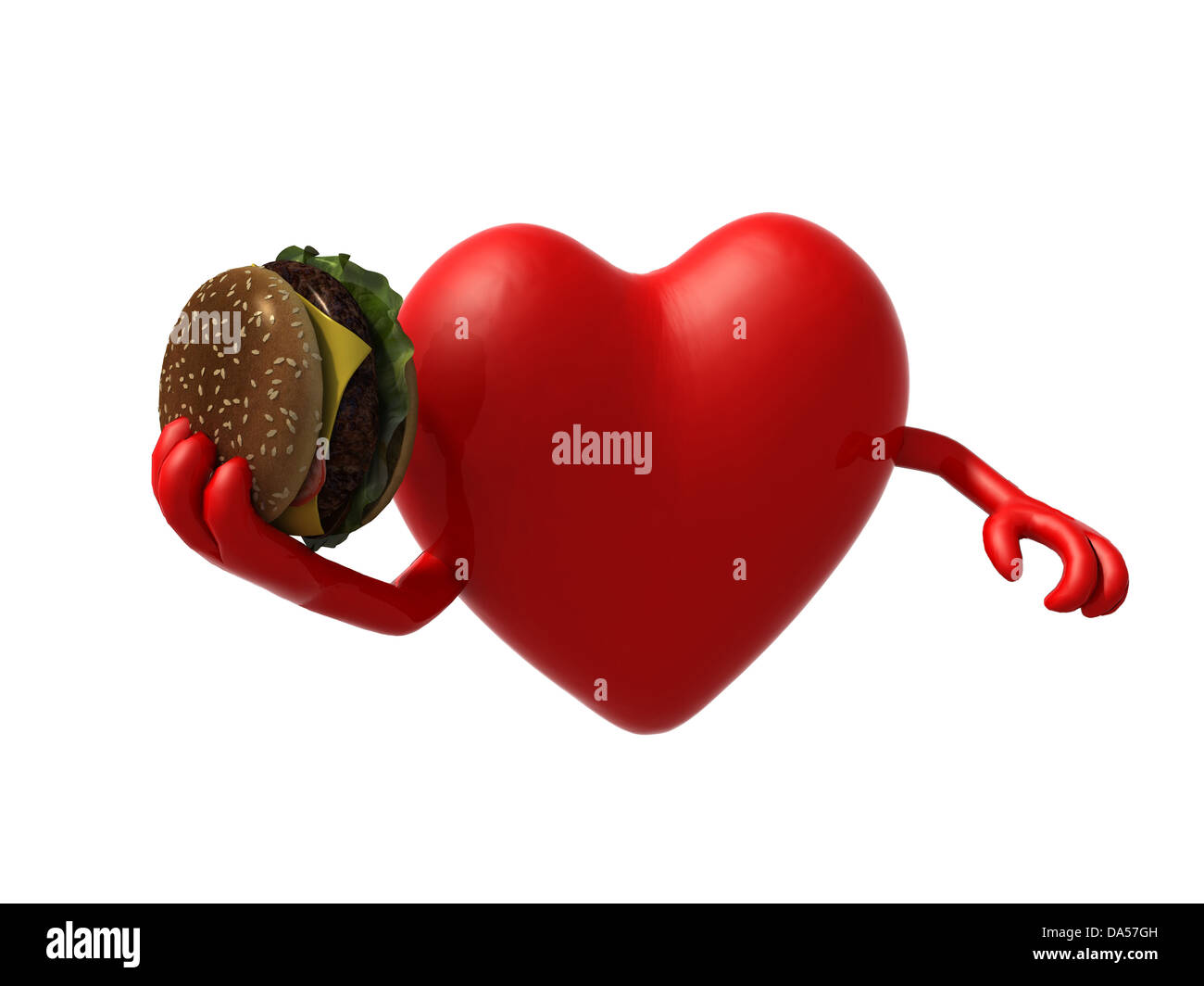 heart with arms and a hamburger on hand, 3d illustration Stock Photo ...