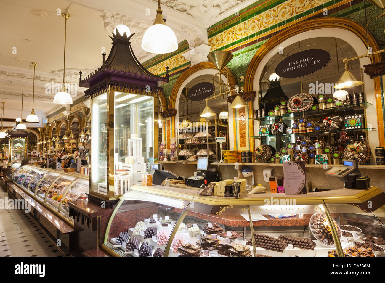 England, London, Knightsbridge, Harrods, Chocolate Counter Stock Photo ...
