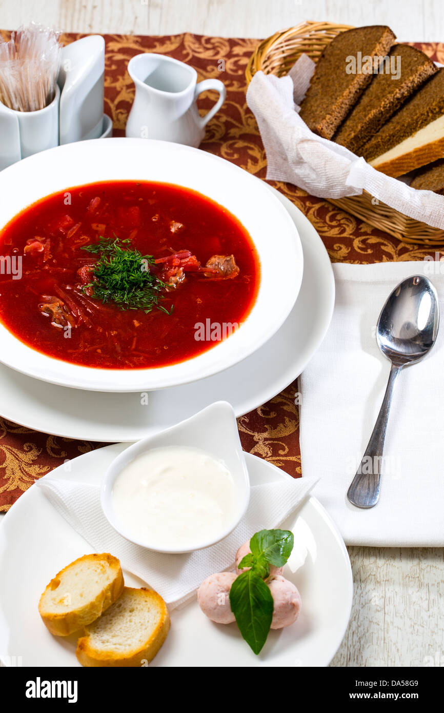 red beet soup on the table in a restaurant Stock Photo - Alamy