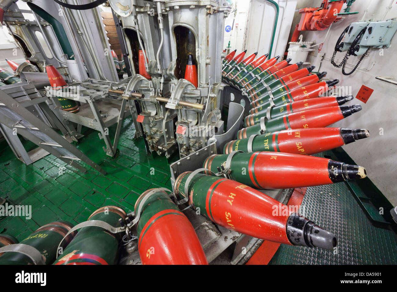 England, London, Southwark, Imperial War Museum, HMS Belfast, Gun Shell ...