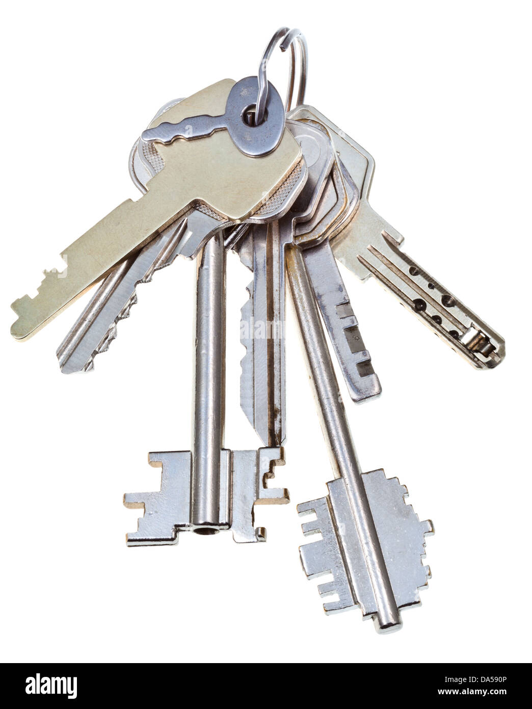bunch of metal door keys isolated on white background Stock Photo - Alamy