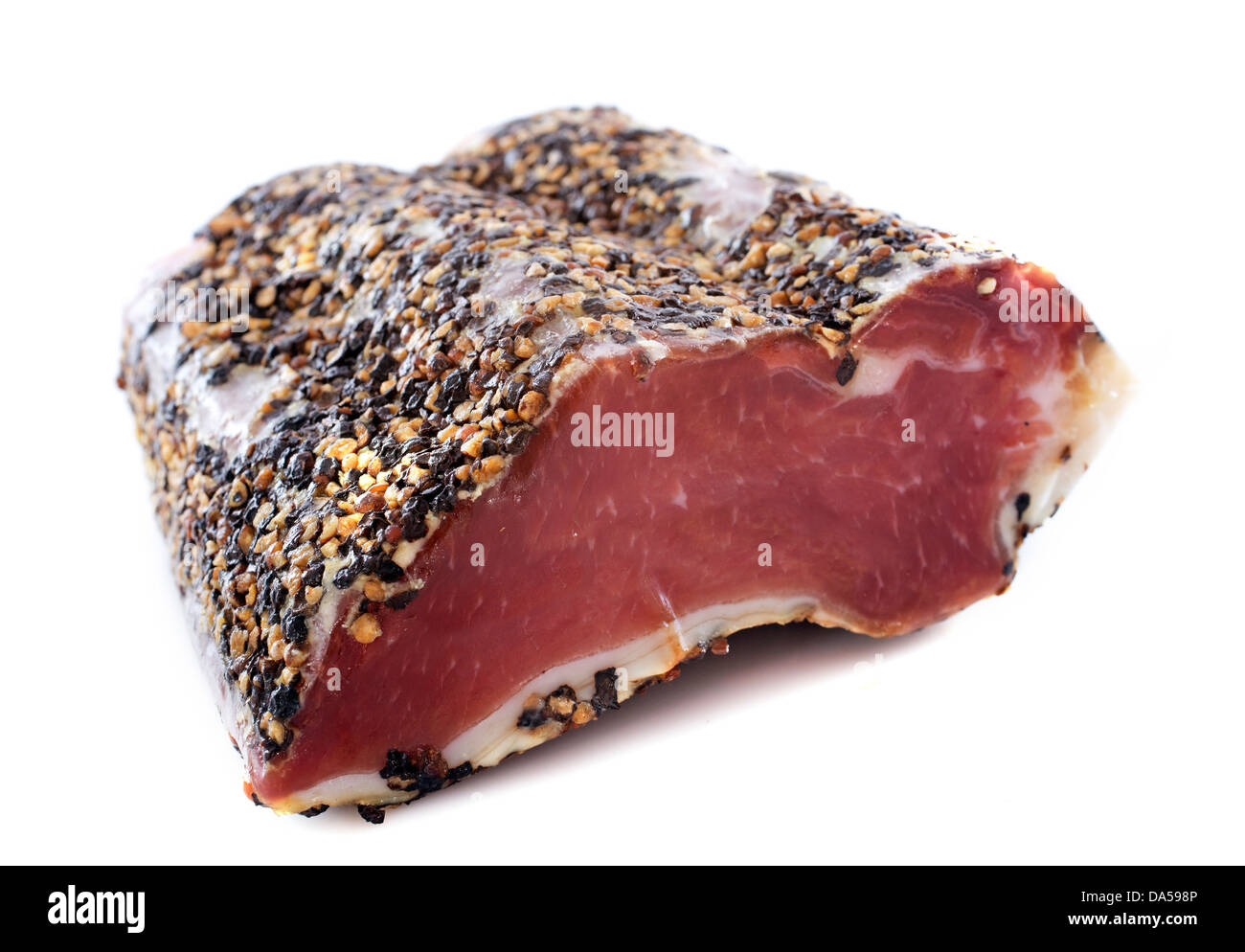 raw ham and pepper in front of white background Stock Photo - Alamy