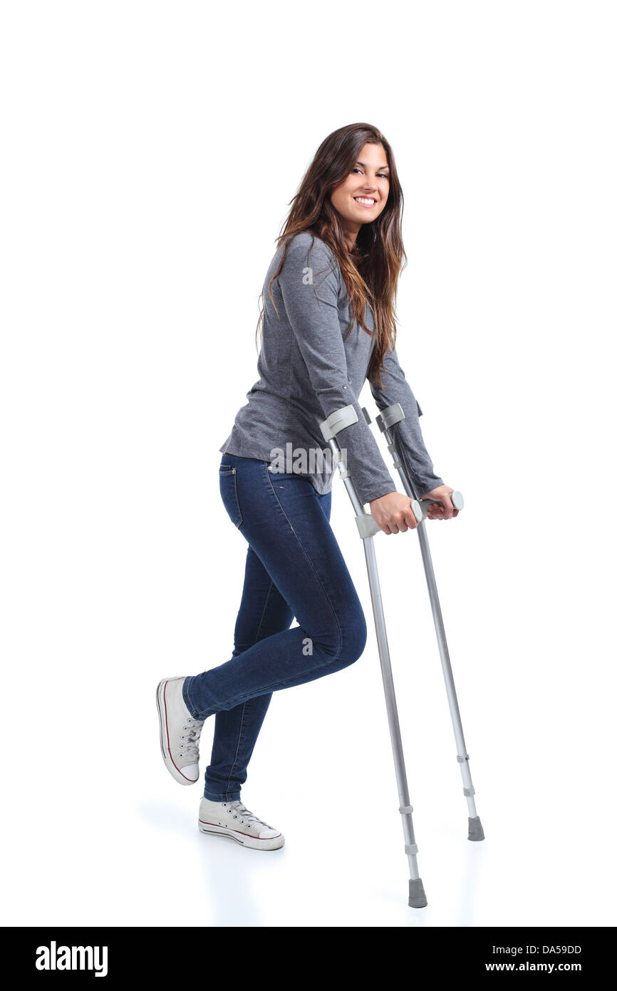 Happy white female on a crutch hi-res stock photography and images - Alamy