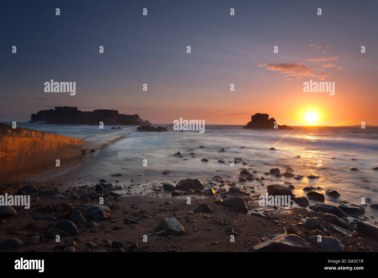 Fort Clonque causeway Alderney Channel Islands Stock Photo - Alamy