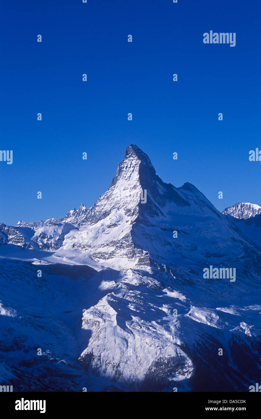 Switzerland, Europe, Valais, Valais, Cervin, Matterhorn, snow, winter ...