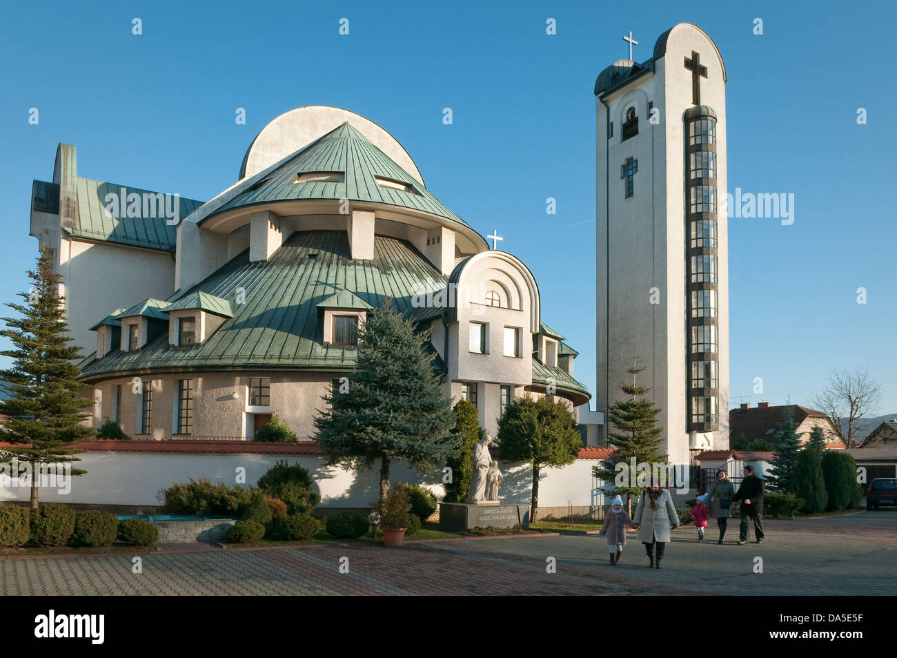 People leaving the Peter the Apostle parish church in Wadowice, Poland ...