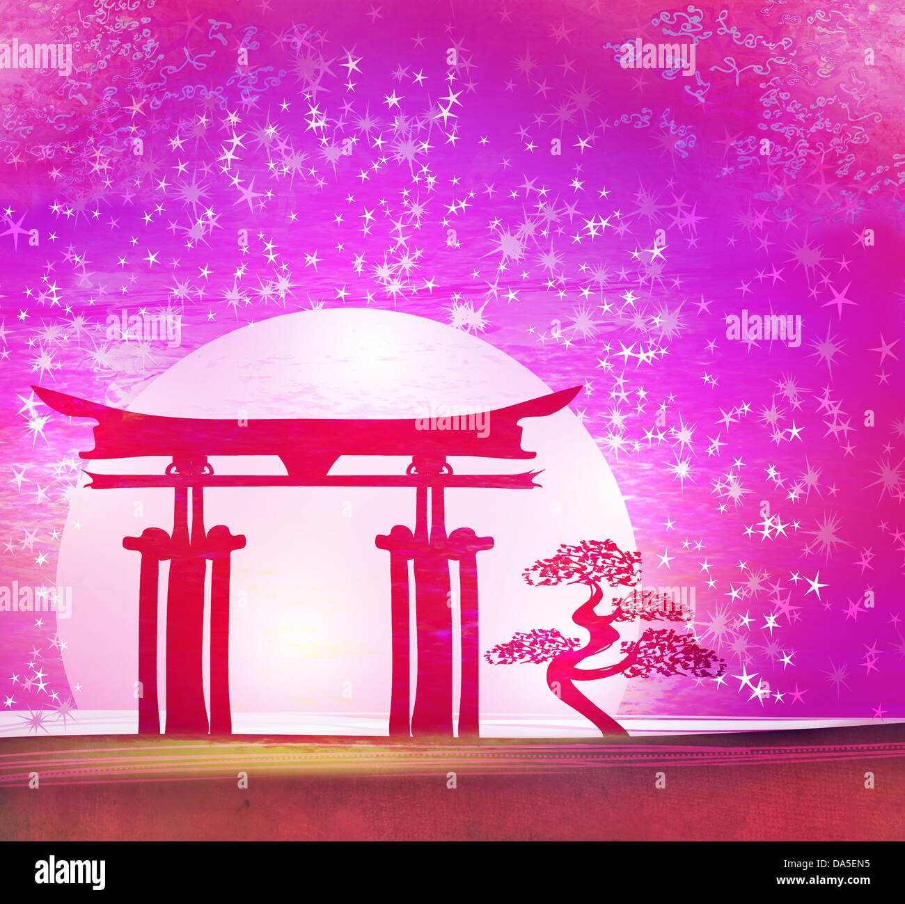 Japan gate in midnight with moon Stock Photo - Alamy