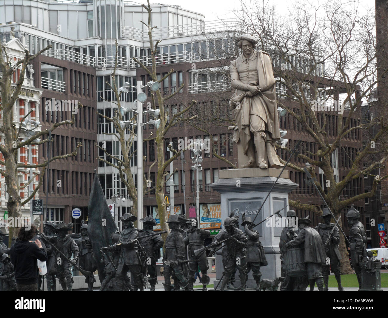 A tourist visit the Rembrant Monument - Memorial at the Rembrandtplein ...