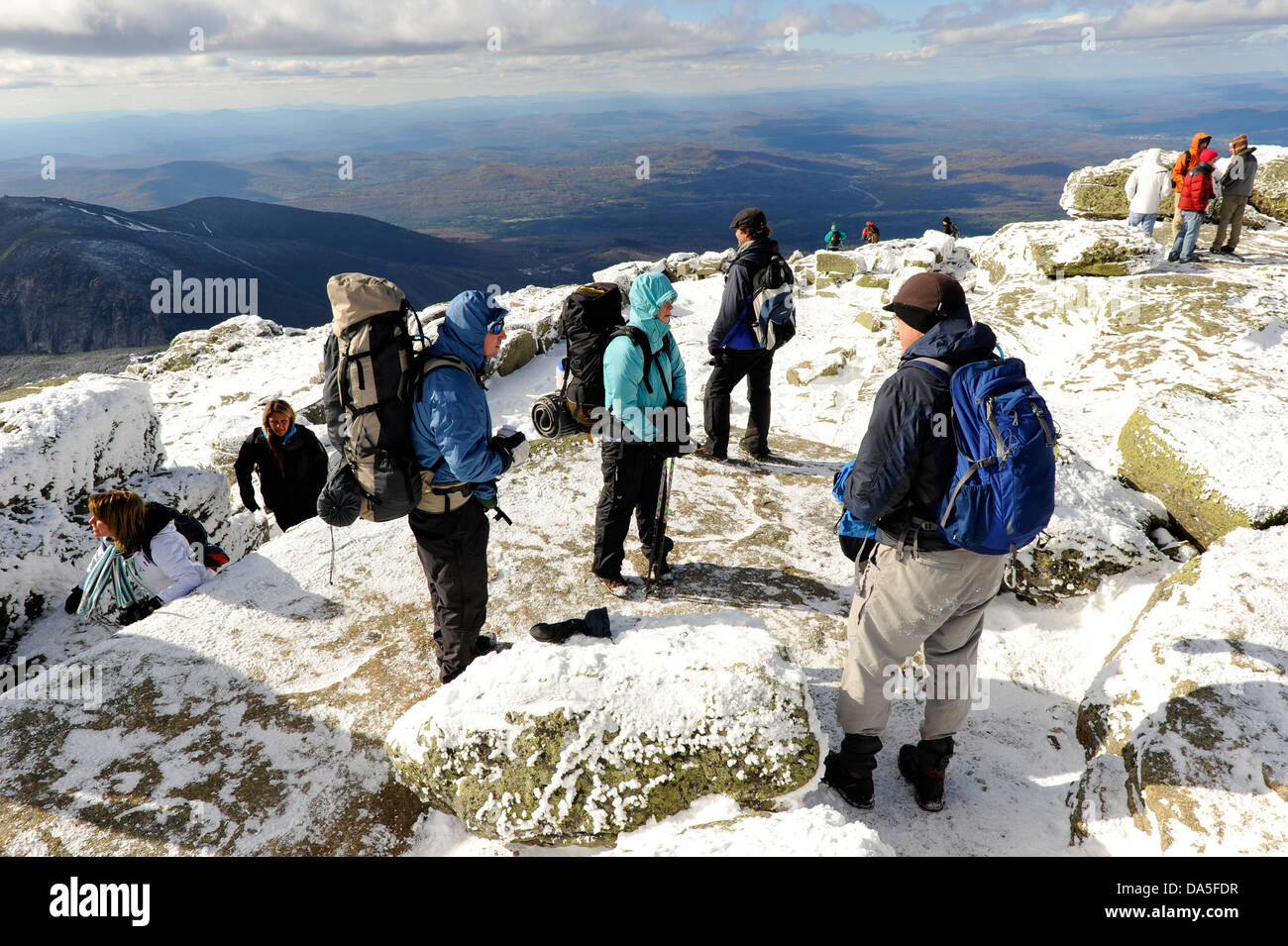Hikers on the summit of Mt Lafayette, New Hampshire, USA Stock Photo ...