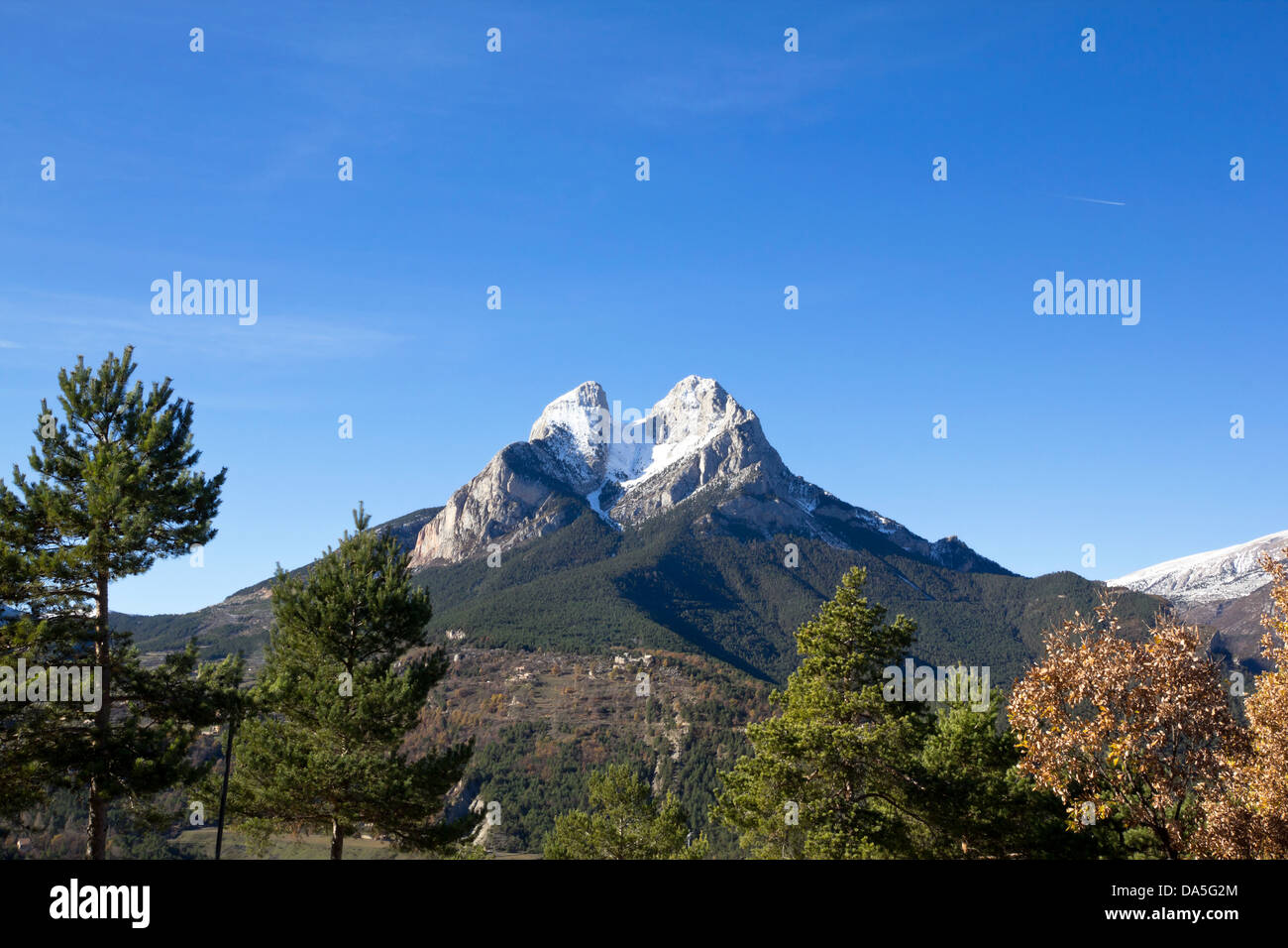 El Pedraforca with snow in winter. El pedraforca is a Catalonian mythic ...