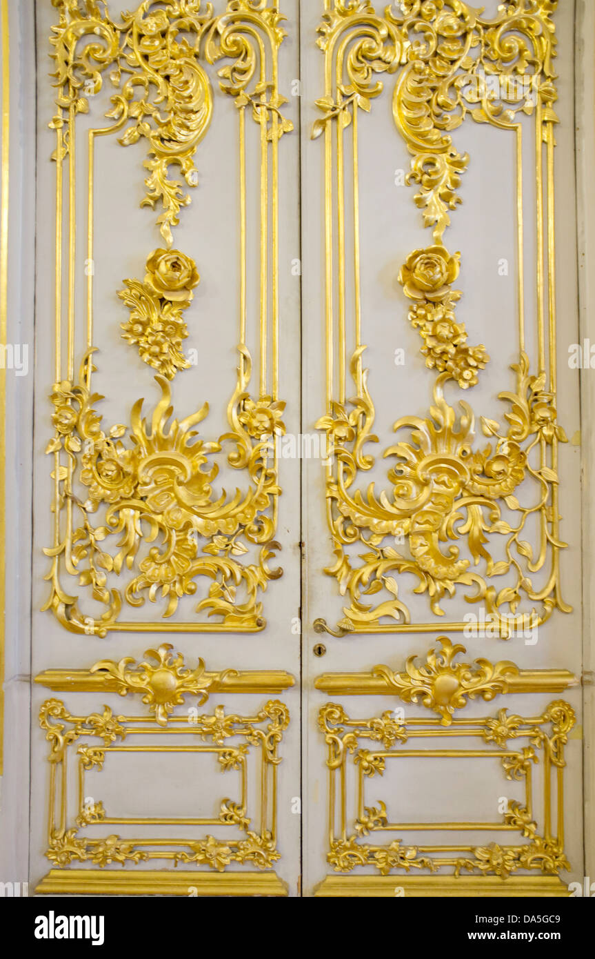 Decorative gold embossed doors in the State Hermitage in St Petersburg ...