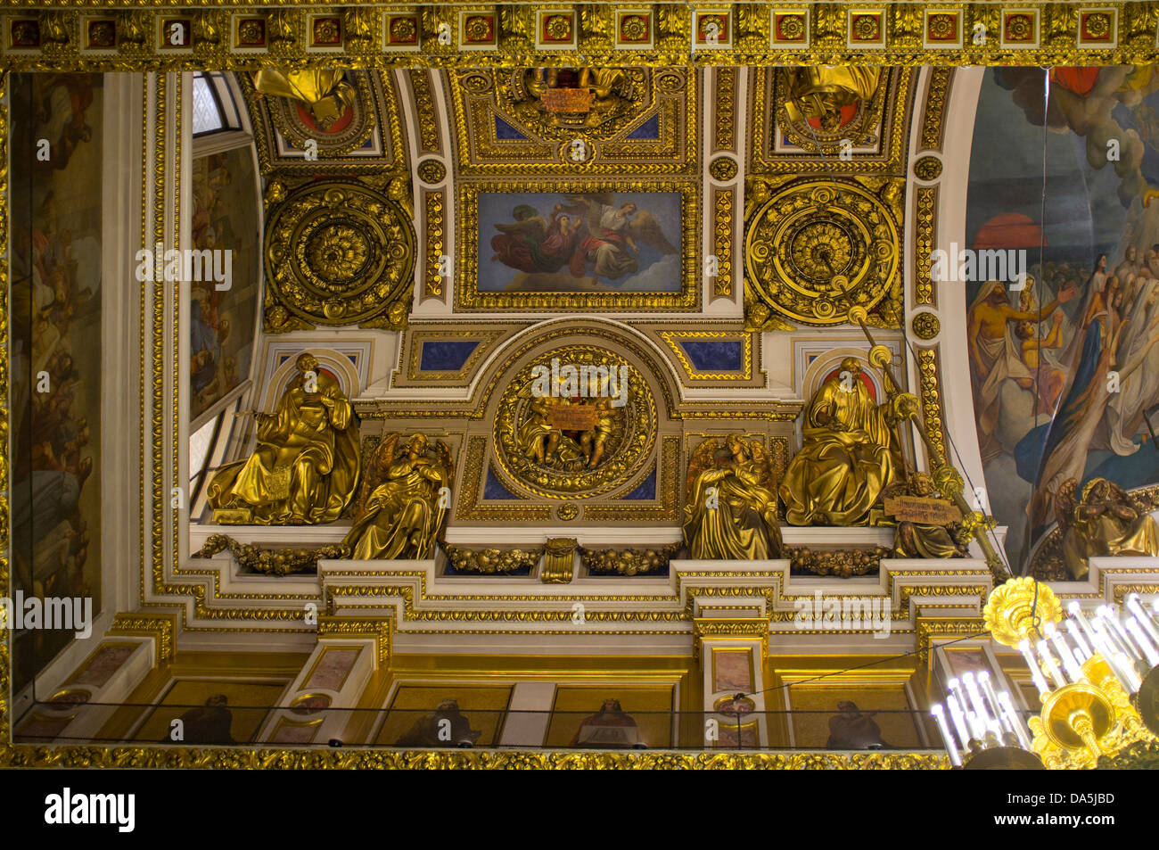Ornately, gold decorated ceiling in the interior of the Cathedral of St ...