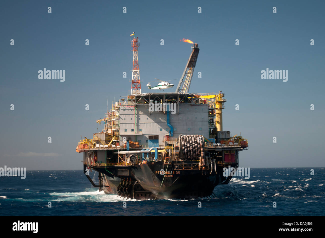 Helicopter landing/landed/departing from FPSO P50 from Petrobras oil ...