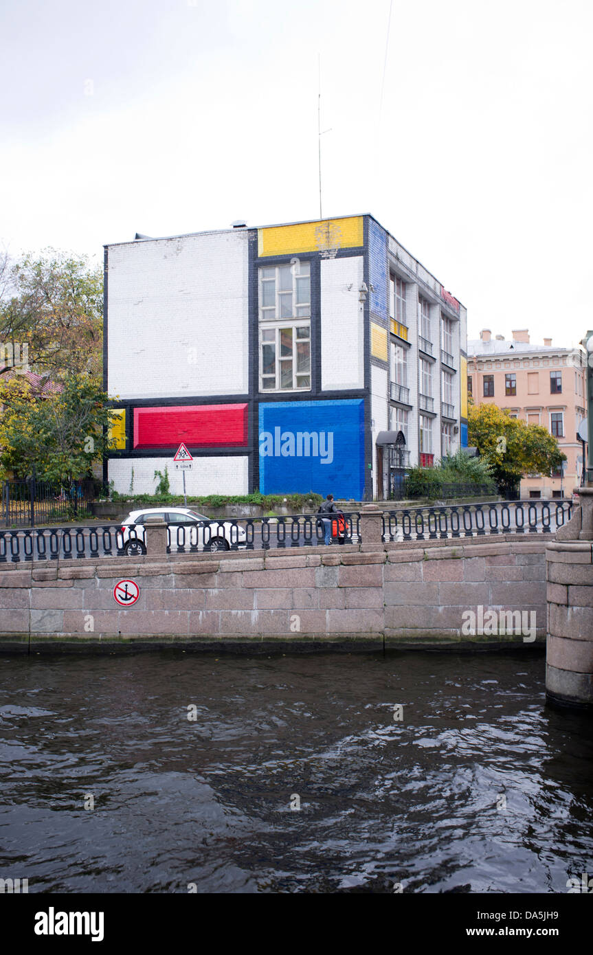 Apartments painted in the style of Piet Mondrian in St Petersburg Stock ...