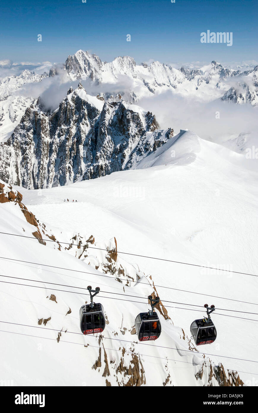 Cable cars near the summit of the Aiguille du Midi, Chamonix Mont Blanc, France, cable-car Stock ...