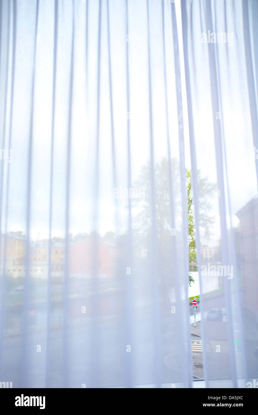 No entry sign behind a see through voile curtain Stock Photo - Alamy