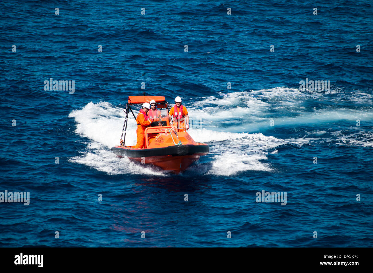 FRC Fast rescue from a seismic vessel craft boat in offshore area Stock ...