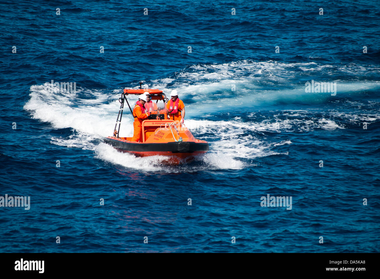 FRC Fast rescue from a seismic vessel craft boat in offshore area Stock ...