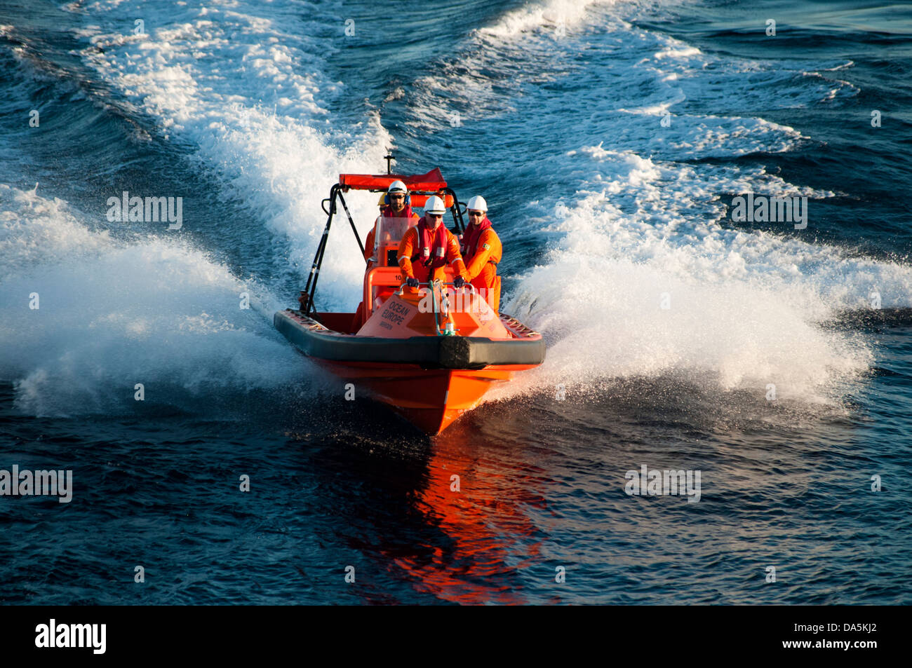 FRC Fast rescue from a seismic vessel craft boat in offshore area Stock ...