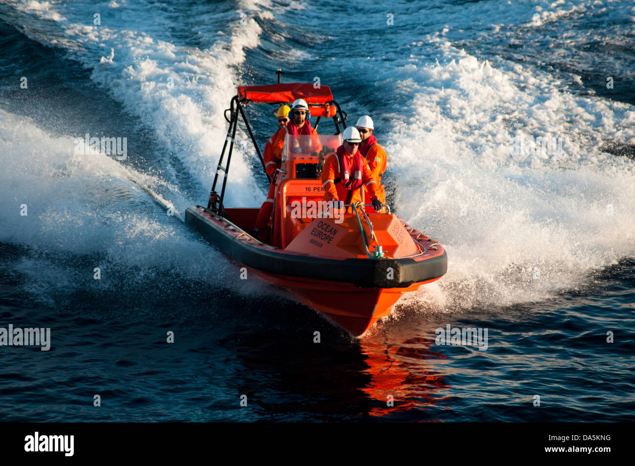 FRC Fast rescue from a seismic vessel craft boat in offshore area Stock ...