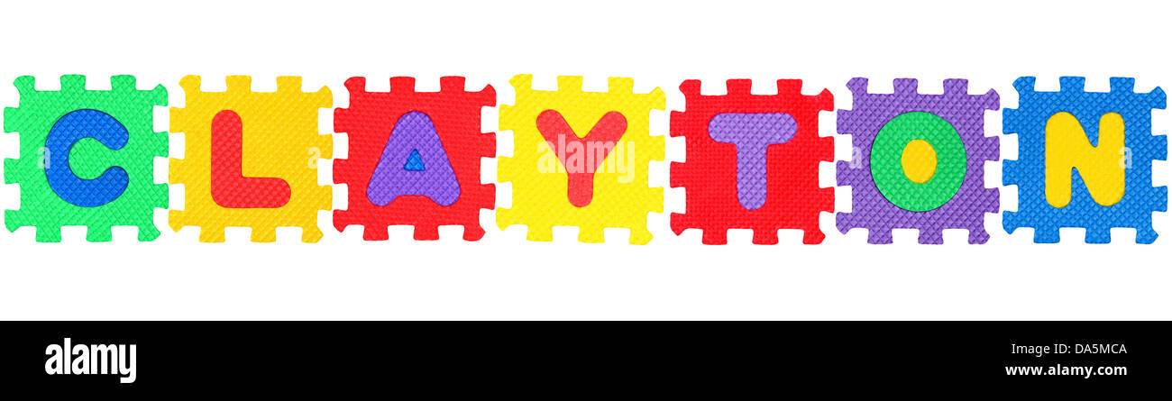 The name Clayton made of letter puzzle, isolated on white background ...