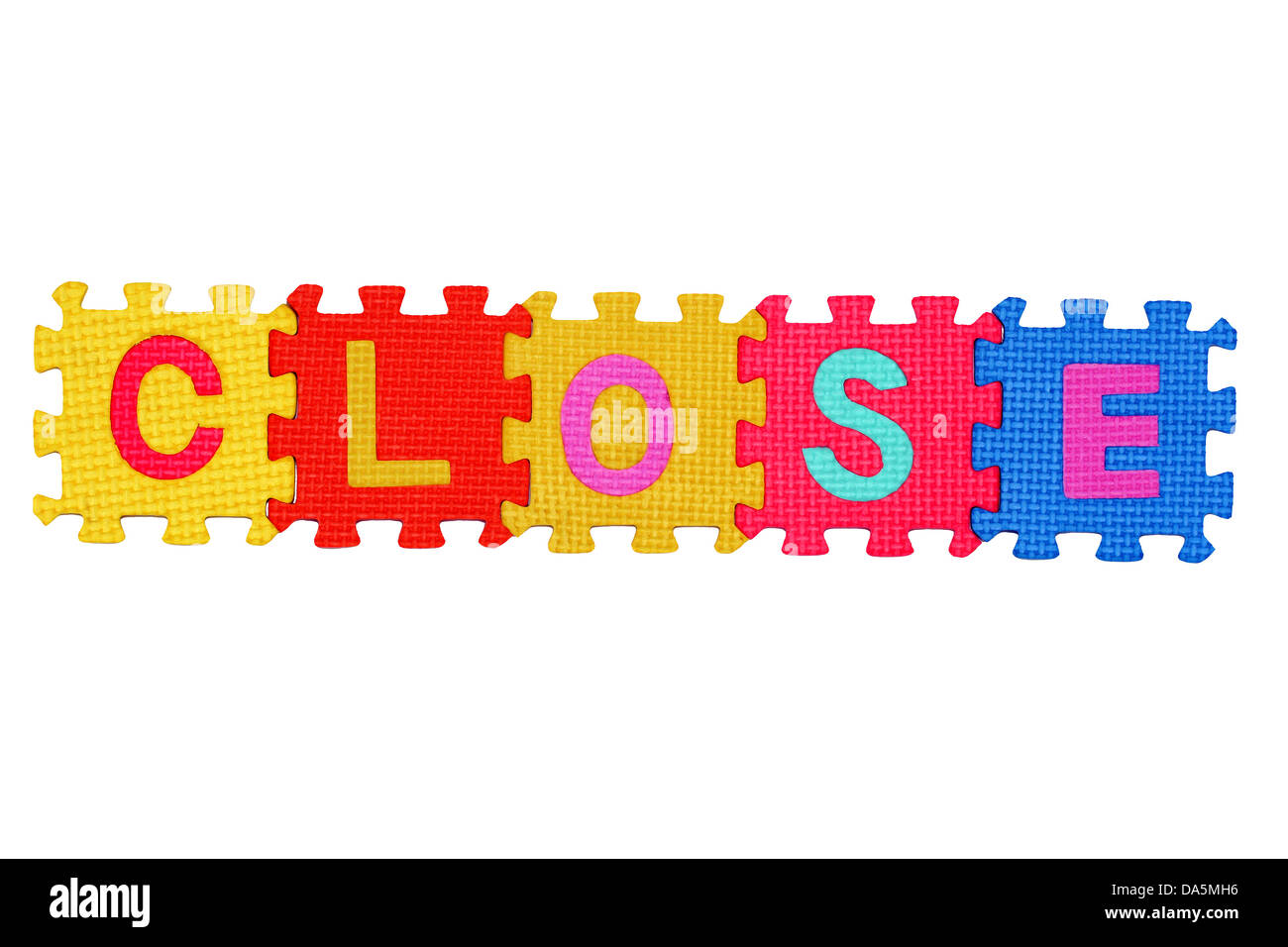 Word Close, from letter puzzle, isolated on white background Stock ...