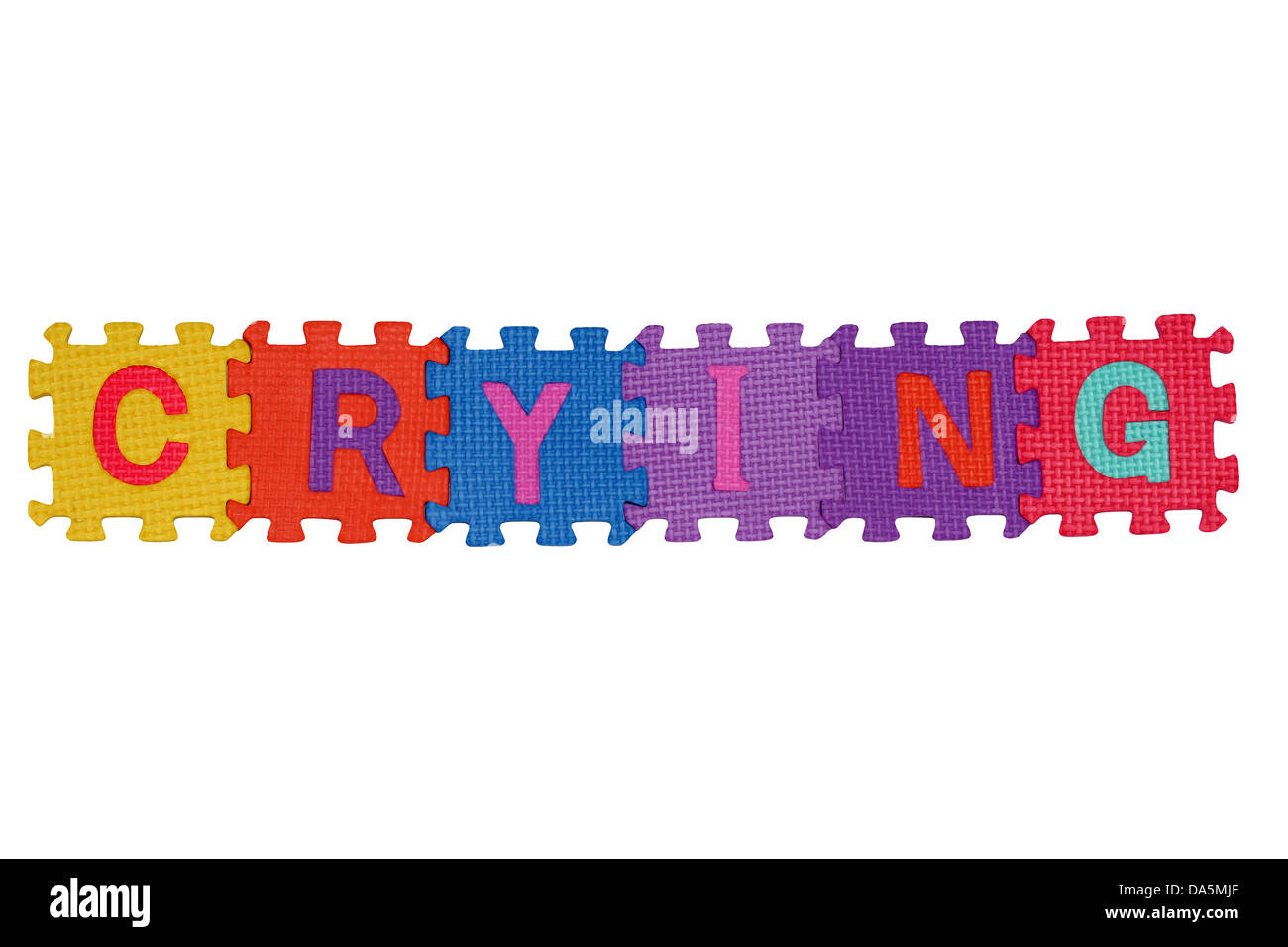 Word Crying, from letter puzzle, isolated on white background Stock ...