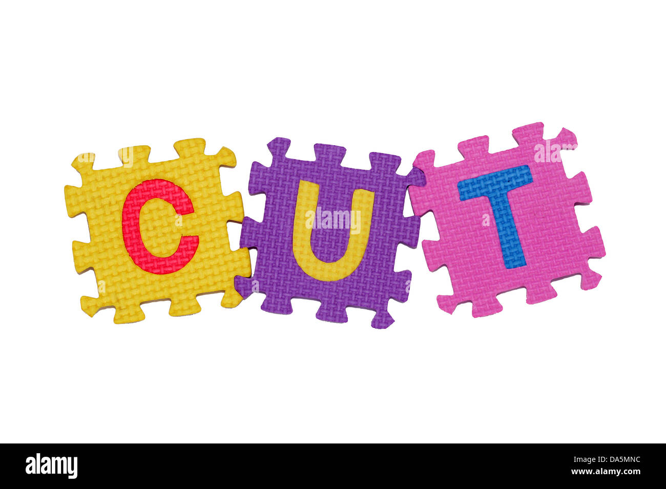 Word Cut from letter puzzle, isolated on white background Stock Photo ...
