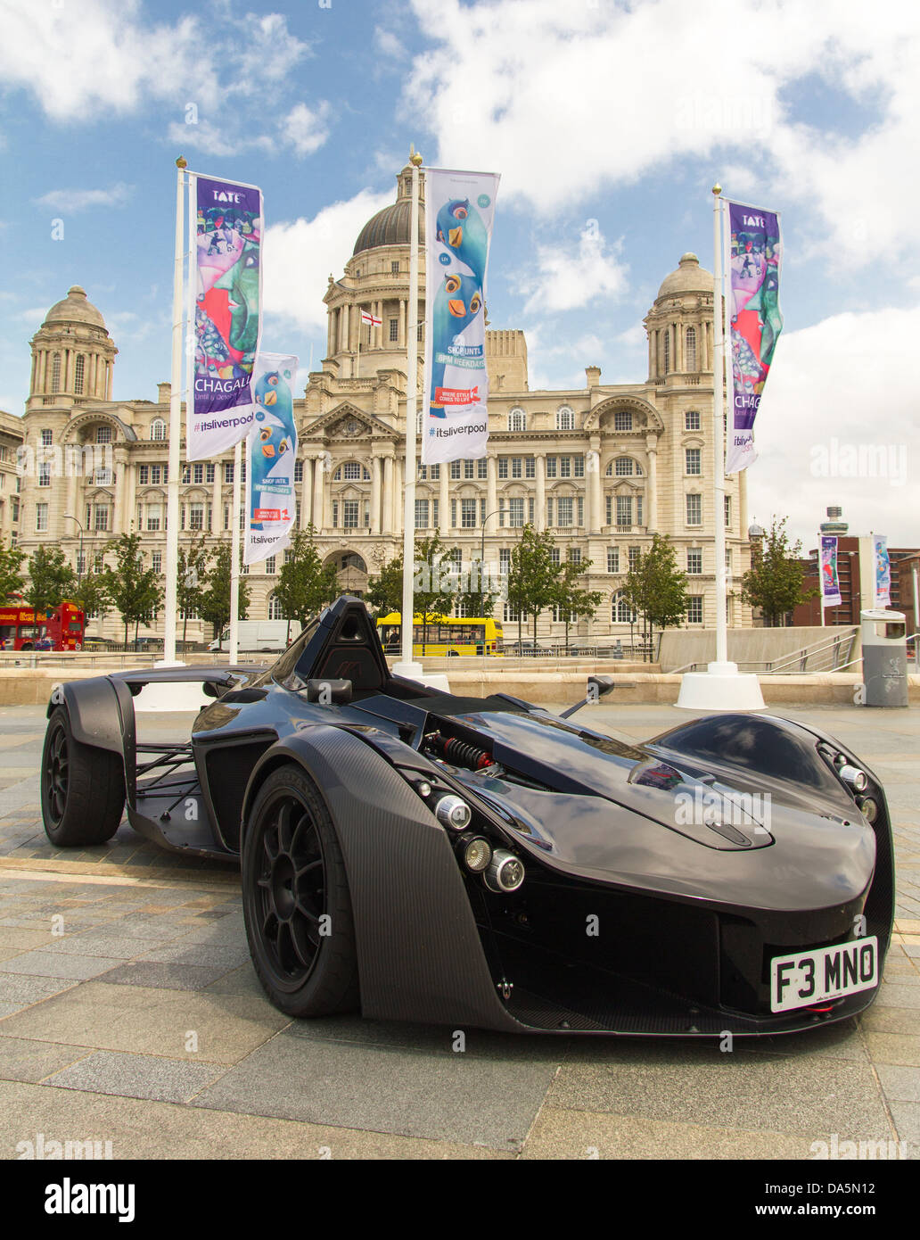 The BAC Mono supercar, parked in front of the Port of Liverpool ...