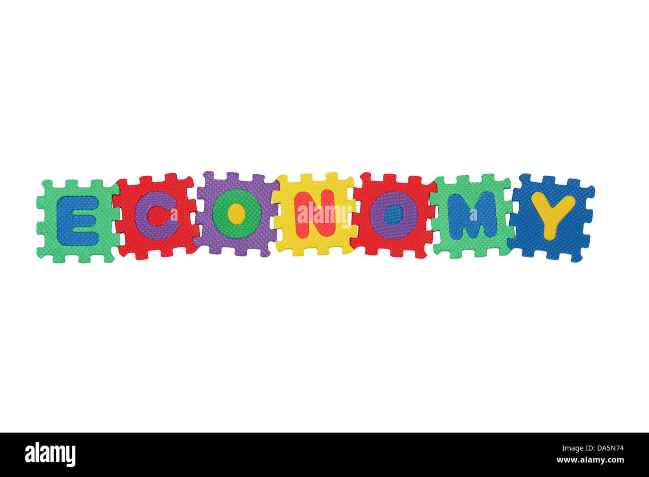 Word Economy, from letter puzzle, isolated on white background Stock ...