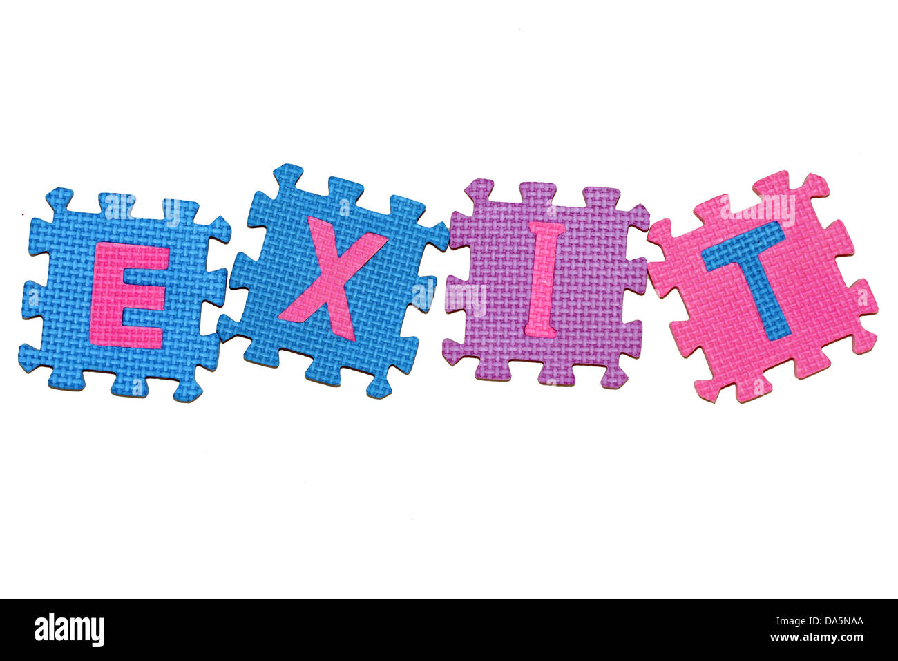 Word Exit from letter puzzle, isolated on white Stock Photo - Alamy